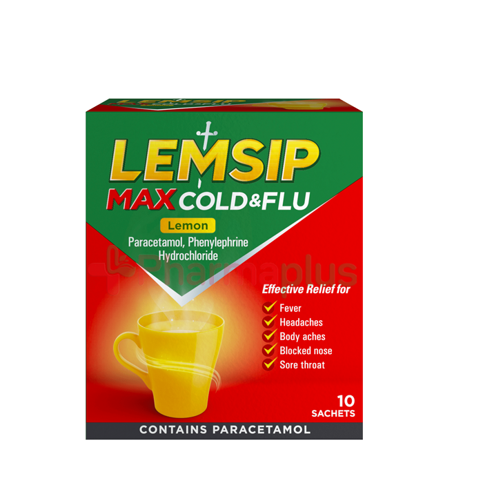 Lemsip max cold and flu lemon satchets 10's | Pharmaplus | Pharmaplus